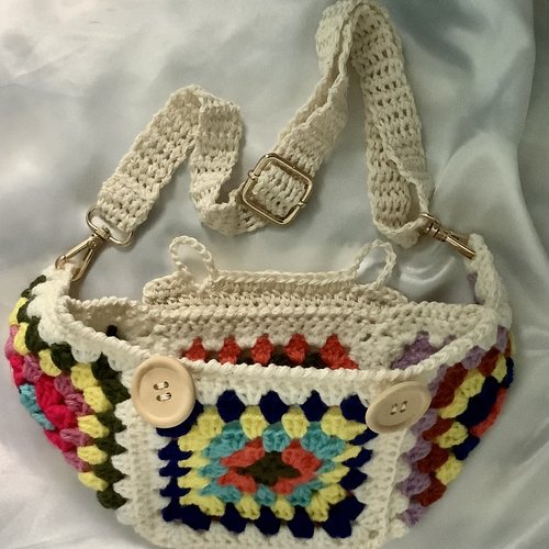 Chic pochette - sac - banane au crochet,multicolore fantaisie a carré ...
