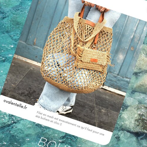 Sac de plage en maille de paille, set de sac de plage en maille de ...