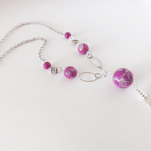 Collier moderne et élégant rose fuchsia et argent - Un grand marché