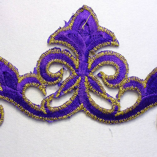 Applique tissu thermocollant : ornement violet/doré 9*5cm (04) - Un ...